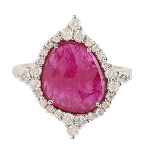 3.29ct Ruby Diamond Border Prong Cocktail Ring 18k White Gold | eBay ...