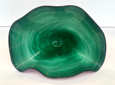 DAVID SMITH BLOWING SANDS GREEN & PINK HAND BLOWN FAN SHELL ART GLASS ...