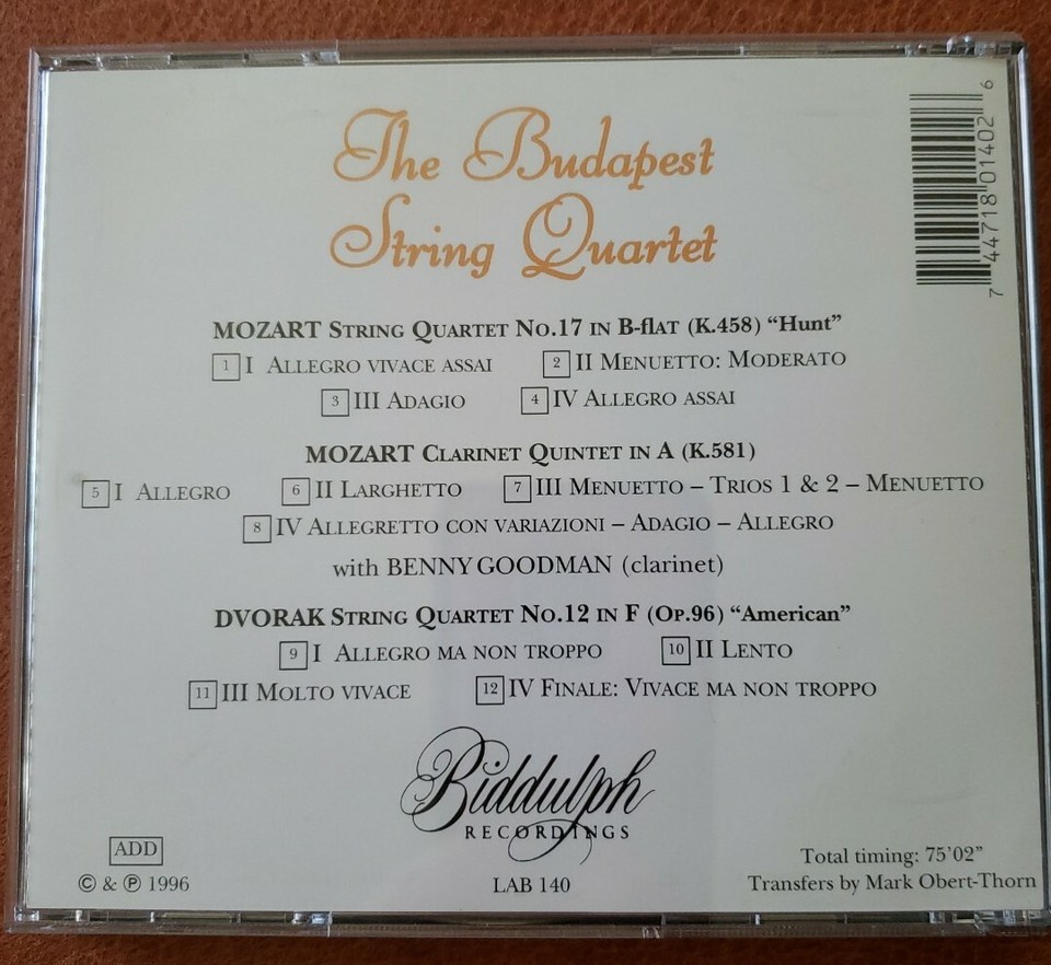 The Budapest String Quartet.The Complete Victor Recording. Mozart ...