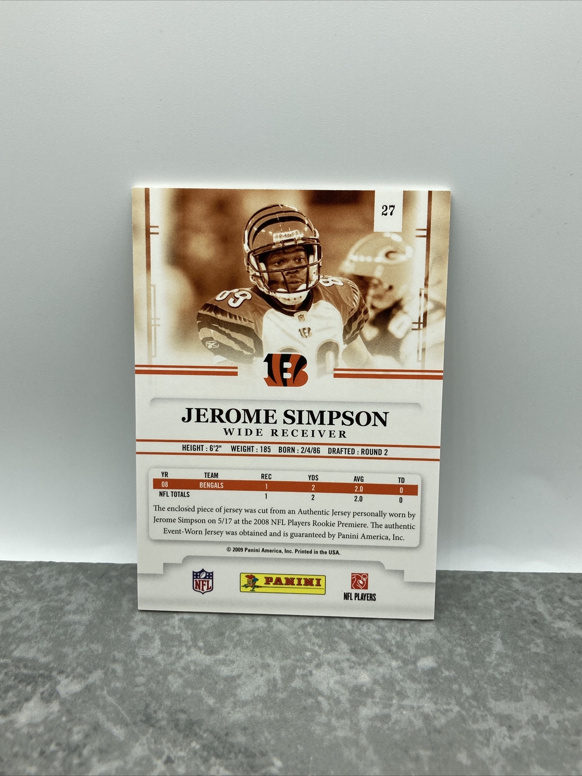 2009 Playoff Prestige - Rookie Review Jerome Simpson #27 Materials (MEM ...