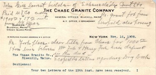 1908 Chase City Granite Company Letter Concerning Bad Grout Job ...