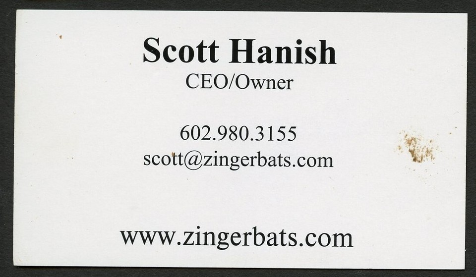 Scott Hanish signed autograph CEO Zingerbats Business Card BC172 | eBay