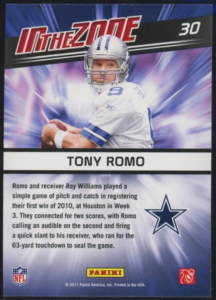 2011 Score Tony Romo In The Zone Insert Dallas Cowboys #30 | eBay