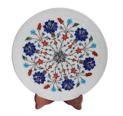 Plaque En Marbre Blanc 11" Pierre Dure Florale Artisanale Décor De ...