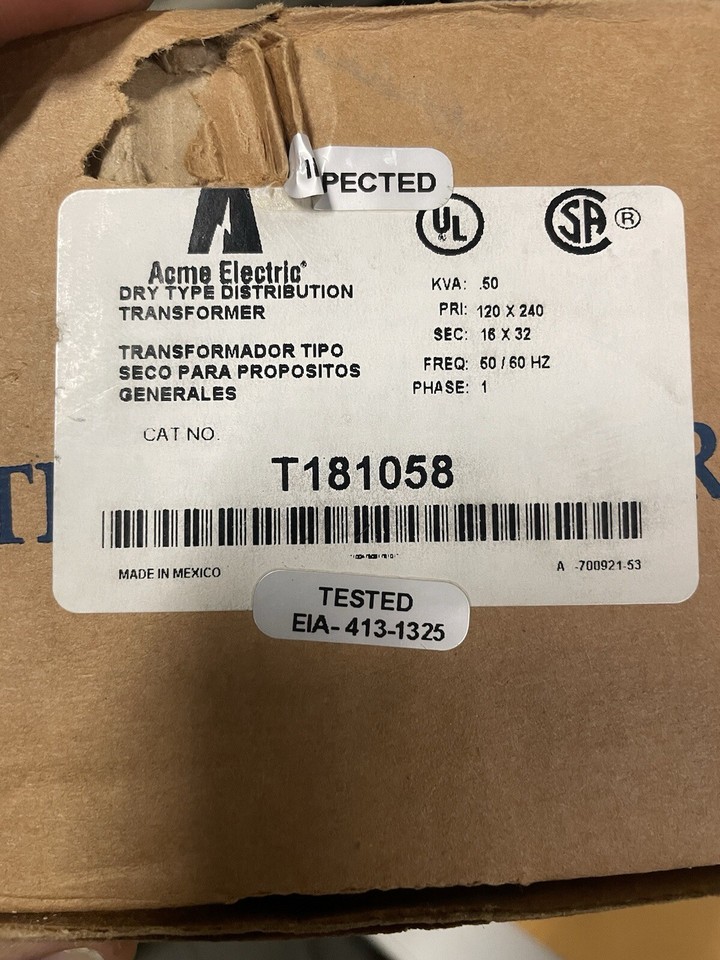 ACME Electric Transformer T181058 120/240VAC 50/60Hz 500V | eBay