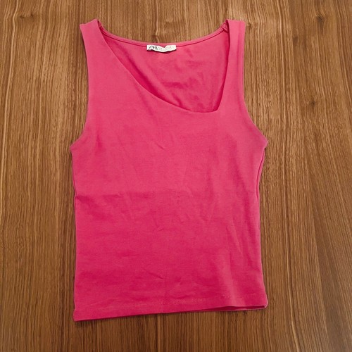 Zara Pink Asymmetrical Tank Top Hot Pink Party Top Statement Shirt Size ...