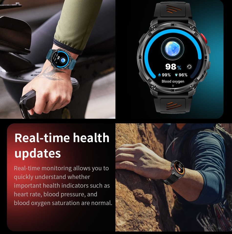1.7" Smart Watch Compass 1100mAh 3ATM Waterproof Fitness Tracker BT ...