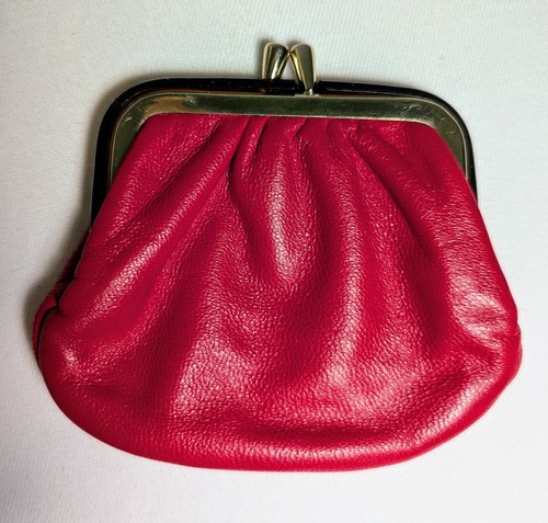 Vintage Genuine Red Leather Coin Purse Made in Italy Kiss Lock 4"x3 ...
