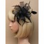Black fascinator comb with looped net ribbon and feather tendrils | eBay