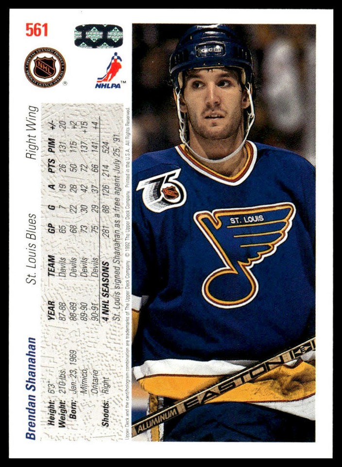 1991-92 Upper Deck #561 Brendan Shanahan St. Louis Blues | eBay