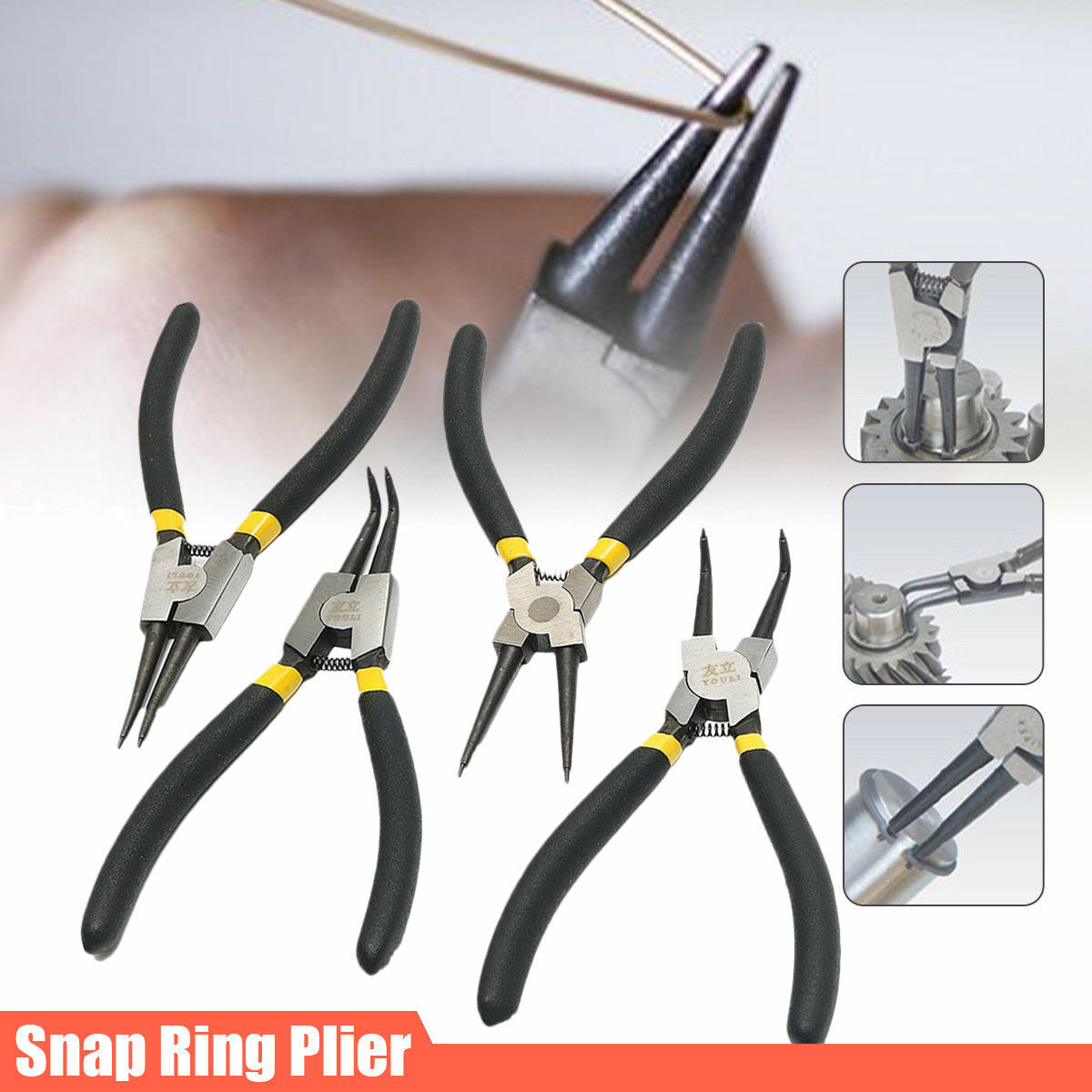 4PCs 7'' Heavy Duty Snap Ring Circlip Pliers Set Internal External Bent ...