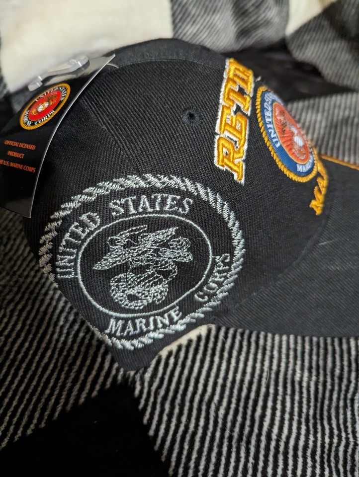 New Military USMC US Marine Corps Retired Black Red Baseball Ball Cap ...