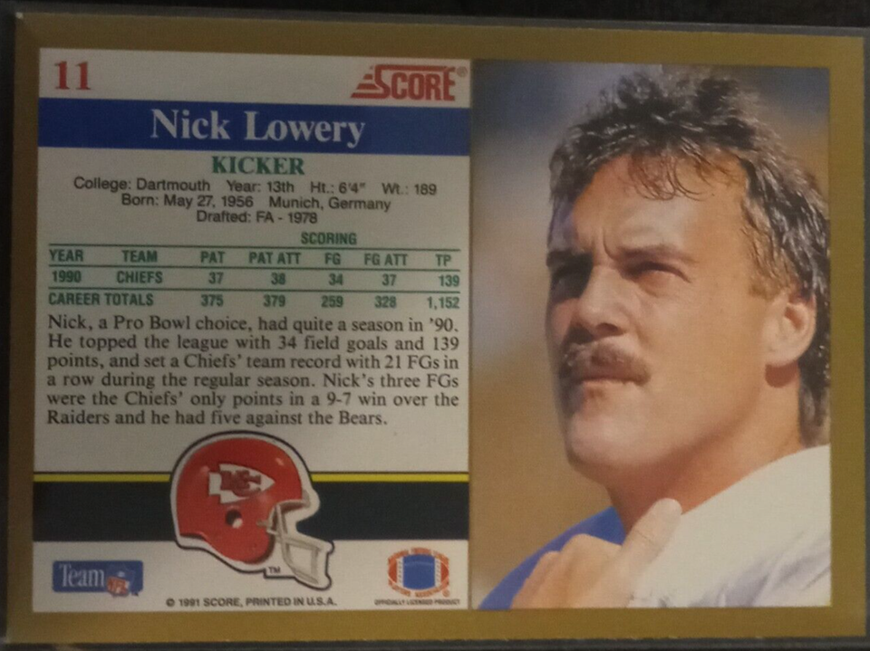 1991 Score - Nick Lowery #11 | eBay
