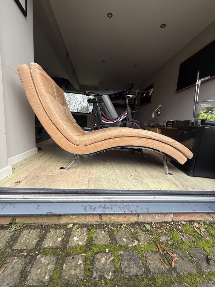 Modern Leather Chaise Lounge / Daybed – Tan – Chrome Base – Designer ...