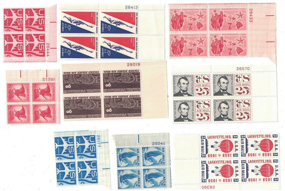 LOT OF U.S. AIRMAIL STAMP BLOCKS MNH SEE 3 SCANS WITH TABS SERIAL ...