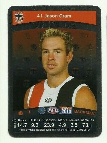 2010 Teamcoach SILVER ST KILDA JASON GRAM # 41 CARD AFL | eBay