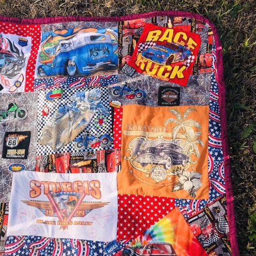 VTG 1999 Handmade Sturgis Motorcycle Racing Hot Rod Blanket Crazy Quilt ...