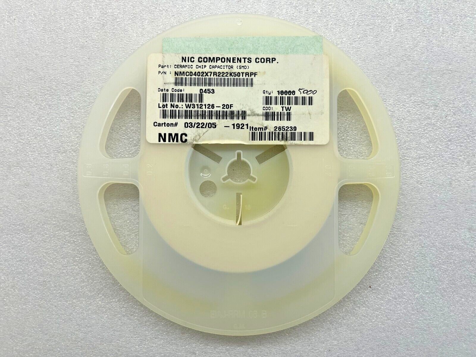 (5 000 PIECE REEL) NMC0402X7R222K50TRPF NIC CAP 2200PF 50V MLCC 0402 ...