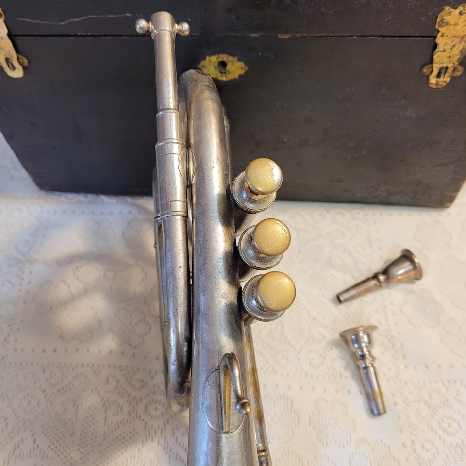 Antique Civil War Cornopean Horn Cornet and Wooden Coffin Case | eBay