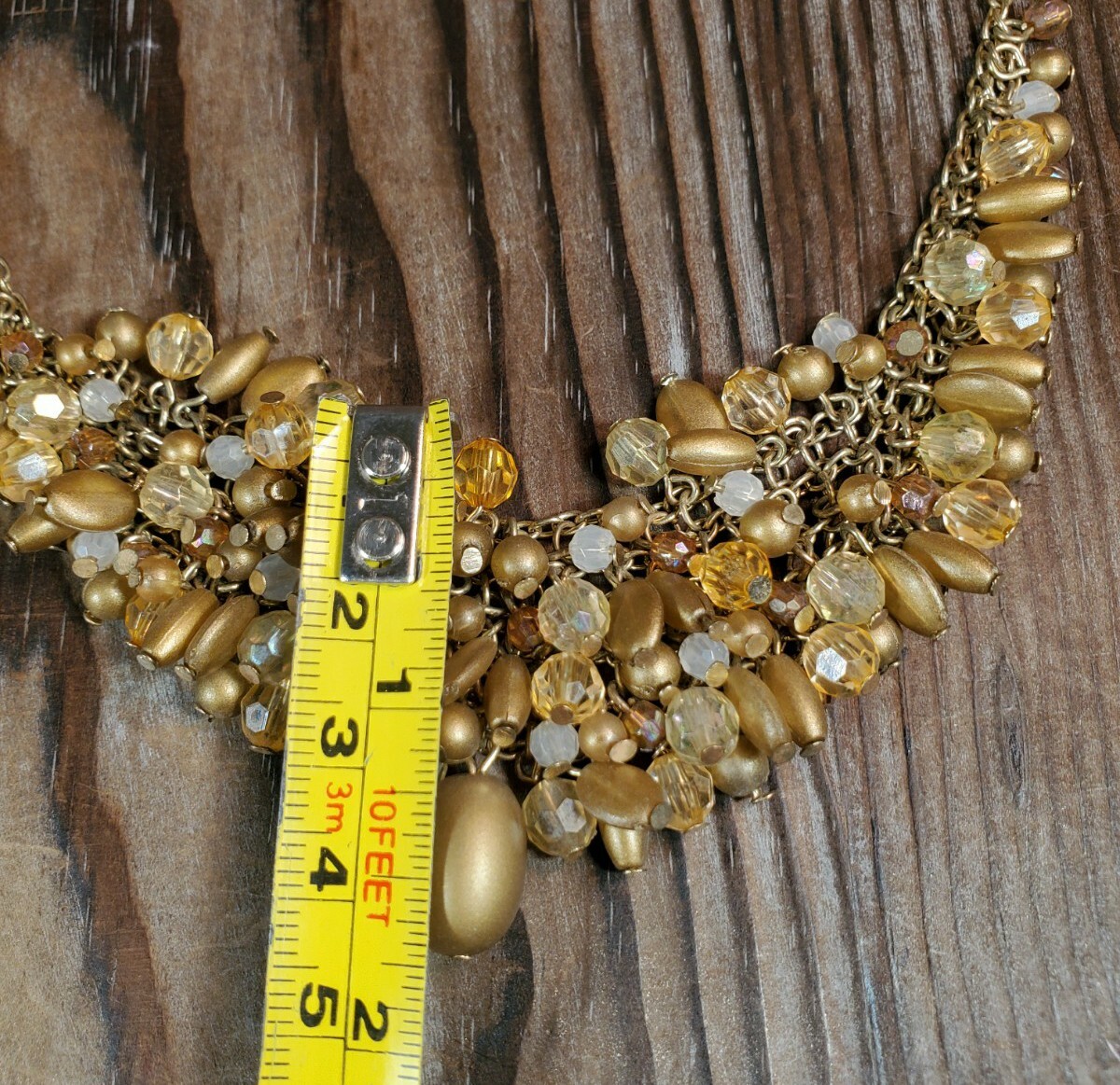 Vintage PD Crown Beaded Necklace 16-19" Gold Clear Cl… - Gem