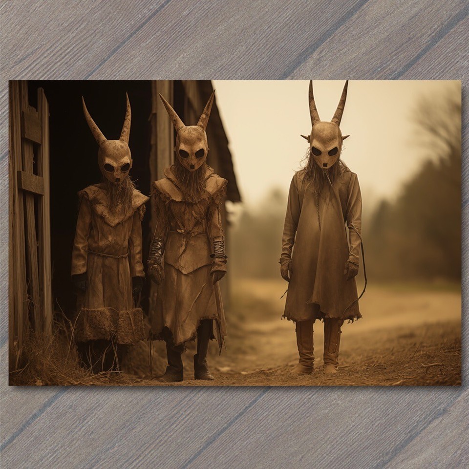 5x7" Weird Creepy Vibe Town Spiked Masks Halloween Unusual Cult Strange ...