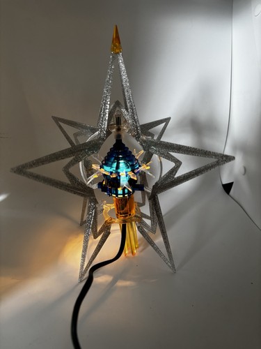 MERRY GLOW STAR Tree Topper spinning rotating sputnik Christmas Spinner ...