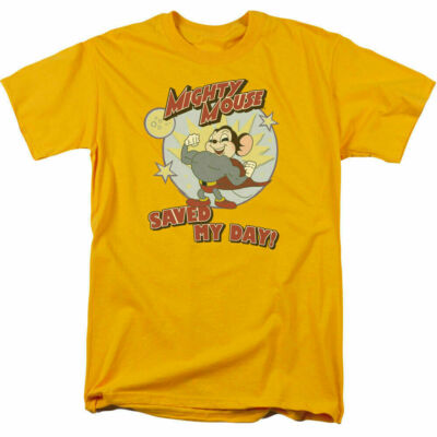 Mighty Mouse Vintage Day T Shirt Mens Licensed Cartoon Merchandise Gold ...