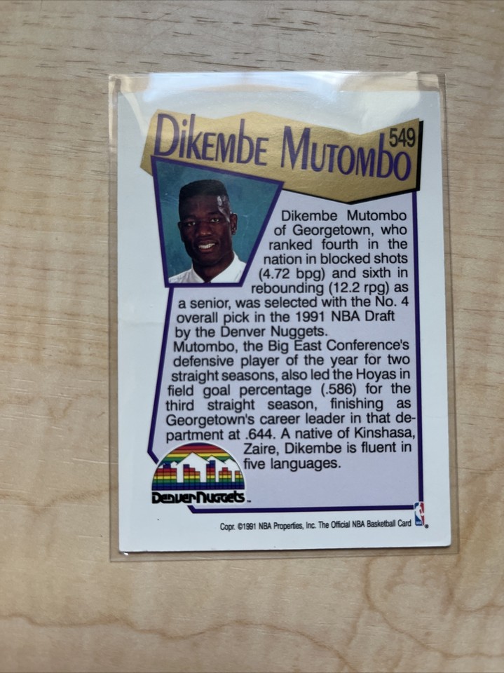 DIKEMBE MUTOMBO ROOKIE CARD 1991 NBA Hoops Basketball DRAFT RC Denver ...