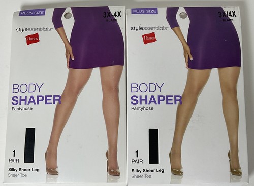 NIP Lot 2 Pairs Hanes Stylessentials Body Shaper Pantyhose Black Plus ...