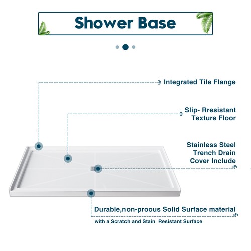 ELEGANT 32x60 Single Threshold Shower Base Pan Solid White Center Drain ...