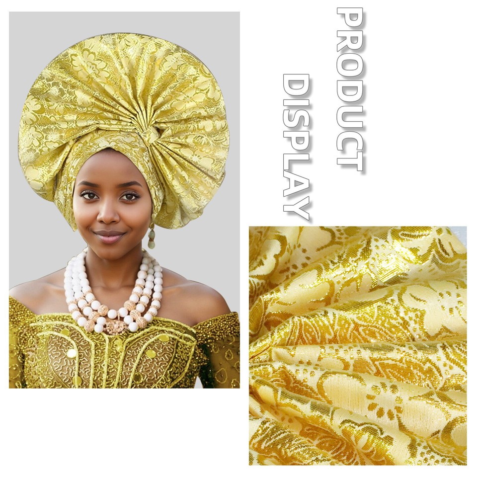 African Headtie Aso Oke Auto Gele Wedding Fan Shape Women Hijab Hat ...