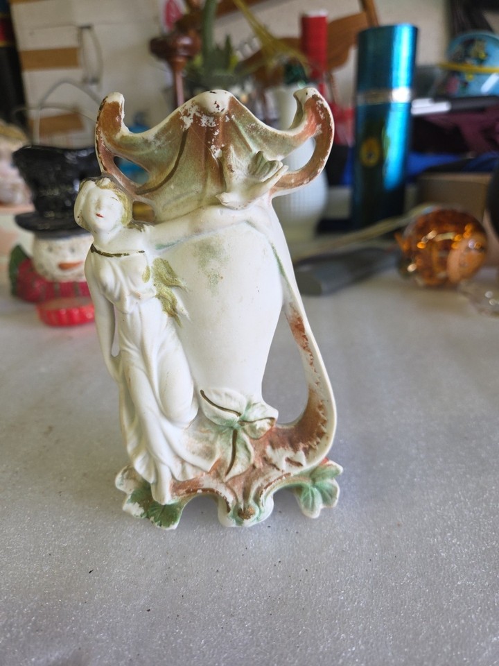 Antique German Bisque Porcelain Spill Vase Female Figurine Florals & A ...