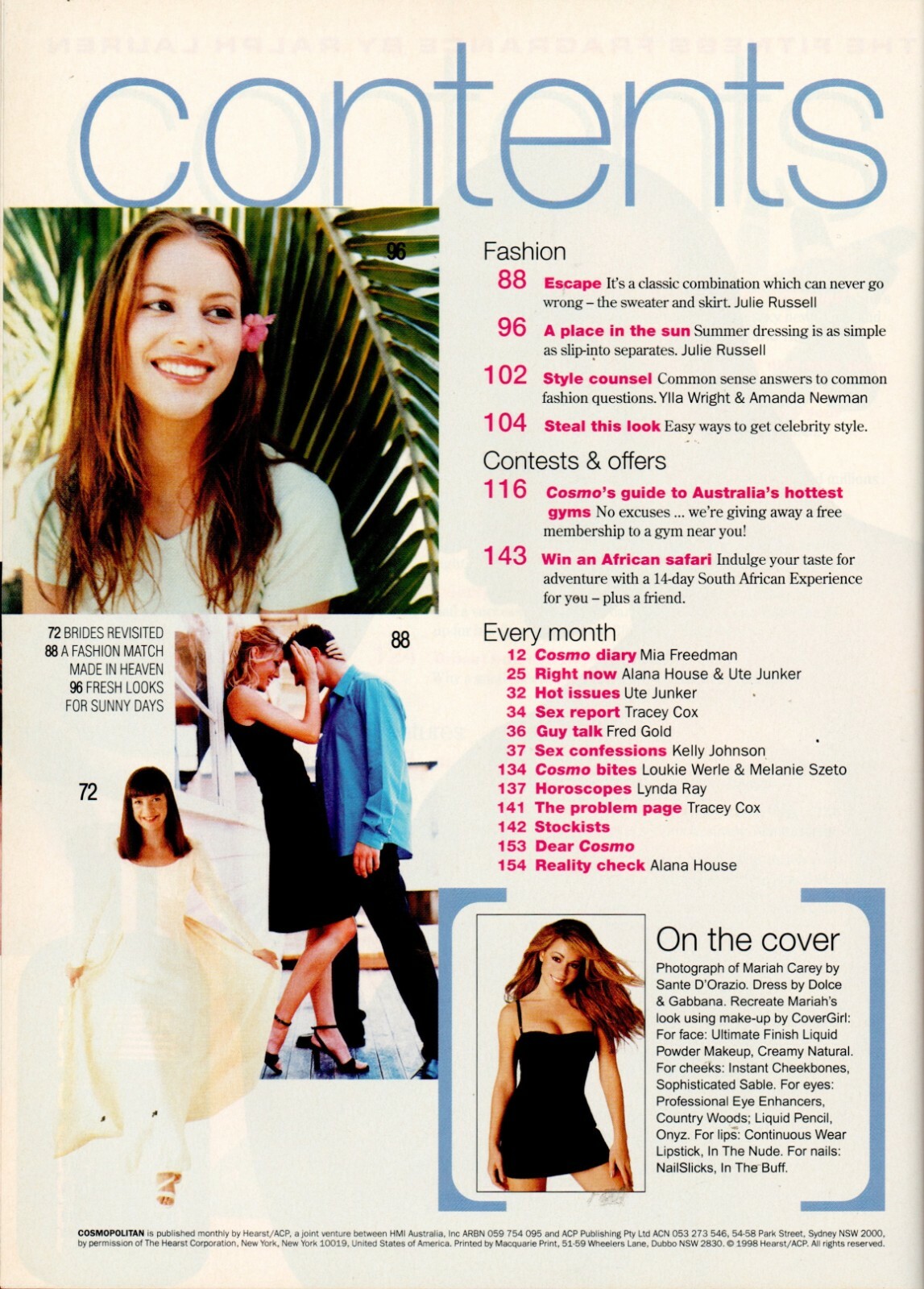Cosmopolitan Australia magazine - February 1998 - Mariah Carey + Linda ...