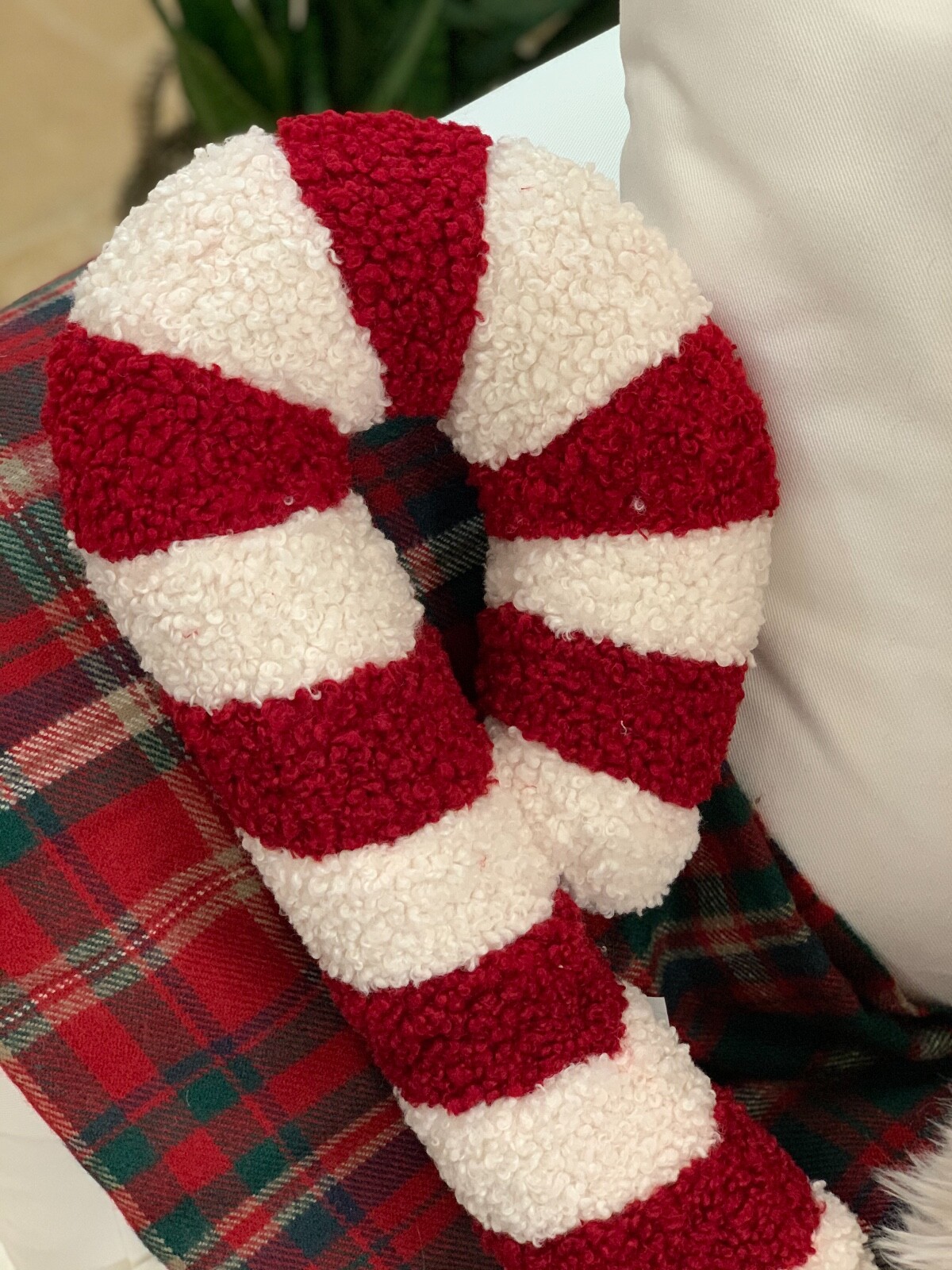 NWT Pottery Barn Cozy Teddy Faux Fur CANDY CANE Shaped Pillow | eBay