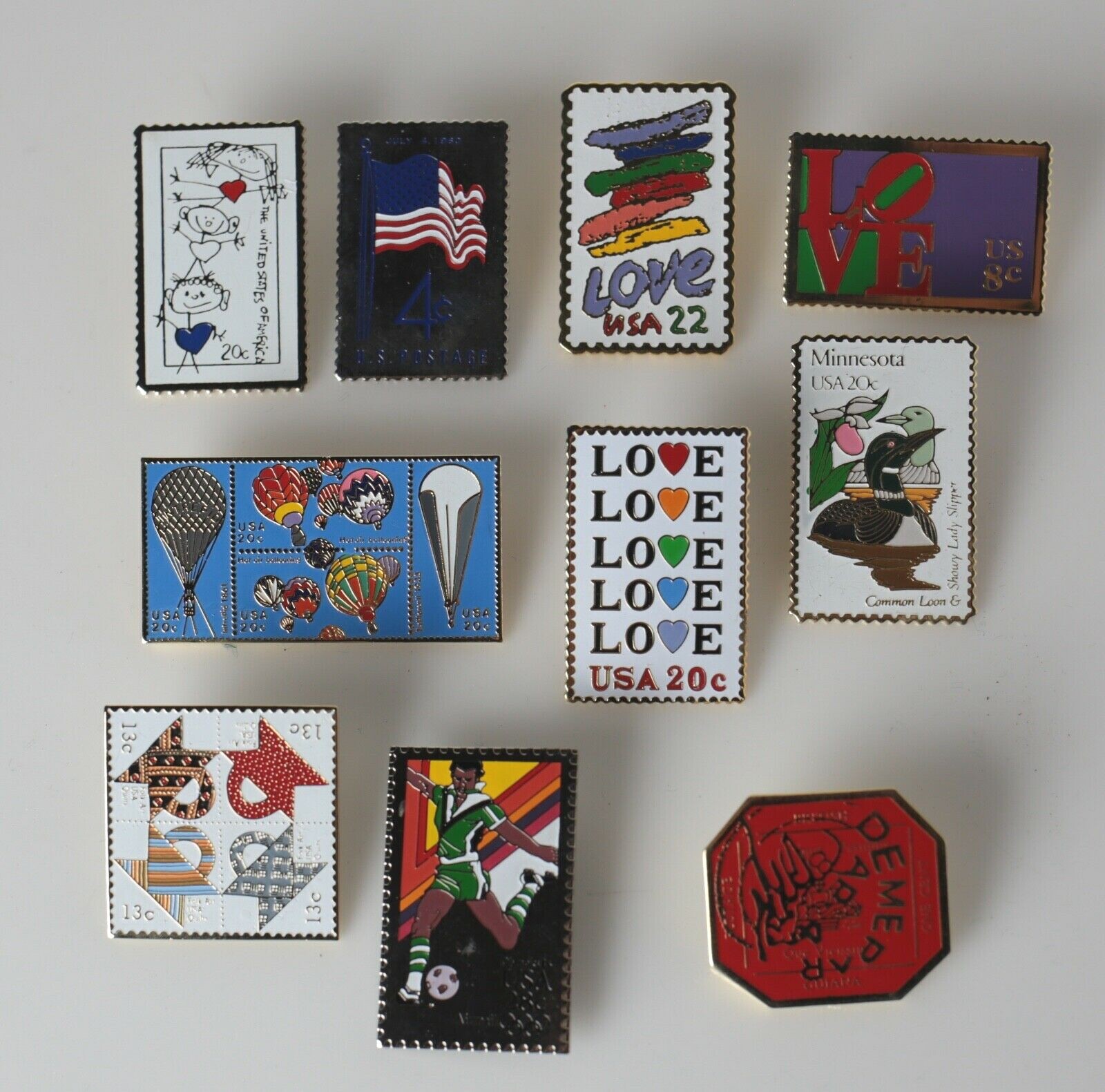 Lot of 10 USPS Enamel Pins Pinbacks Postage Stamps Love, Hot Air ...