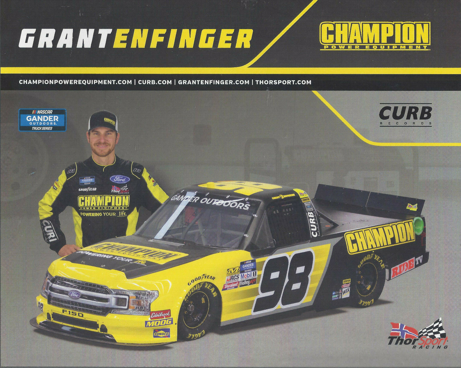 2019 GRANT ENFINGER 2ND VERSION CHAMPION BLACK SUIT #98 NASCAR GANDER ...
