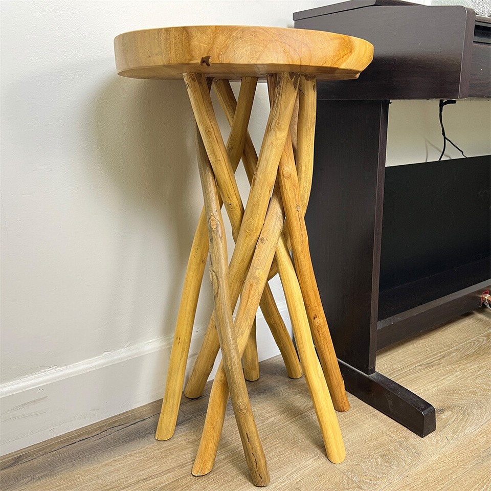 Teak Wood Branch End Table Rustic Side Table Small Accent Table Plant ...