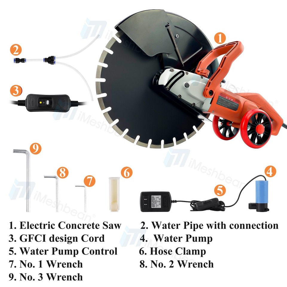 16'' Electric Concrete Saw Wet/Dry Saw Cutter with Water Pump and Blade ...