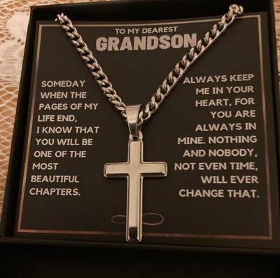 Grandson Cross Pendant 18” Necklace Gift Birthday Easter Graduation ...