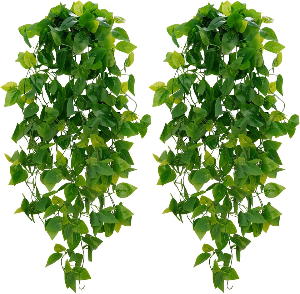 Fake Hanging Plants, 2Pcs Artificial Hanging Plant, Faux Pothos Vines ...