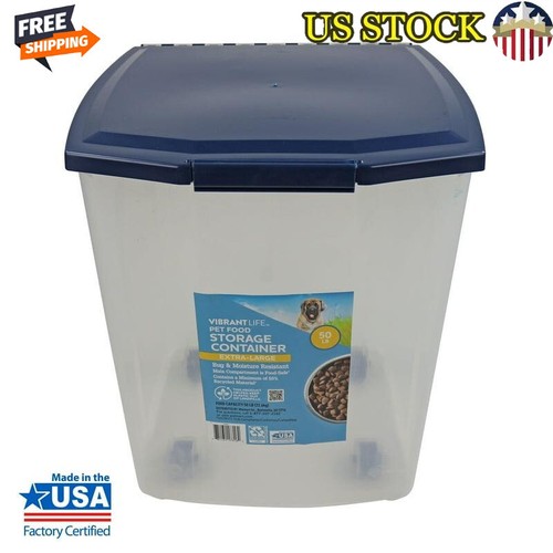 Dog Food Storage Container 50lb Extra-Large Lockable Lid W/ Wheels Bug ...