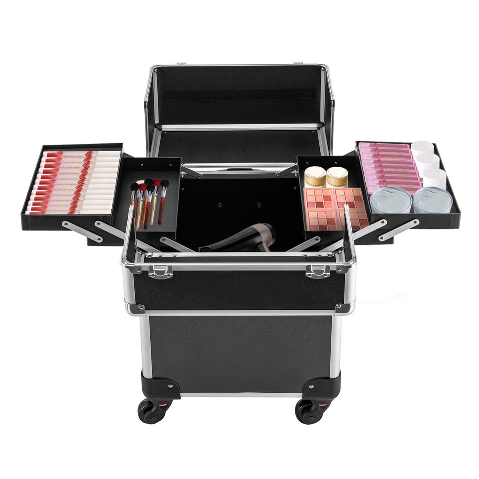 Rolling Aluminum Alloy Makeup Train Case Cosmetic Trolley Storage ...