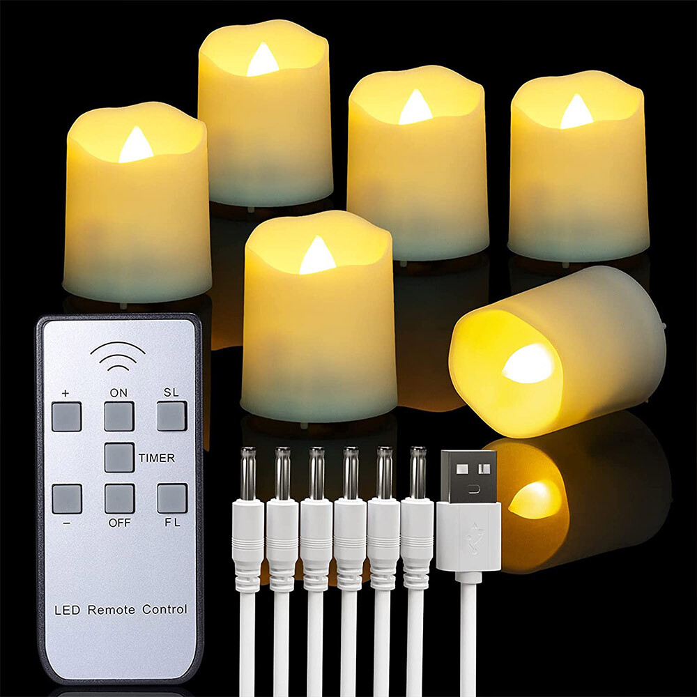 6PCS Flickering Flameless LED Tea Lights Votive Candle with Timer ...