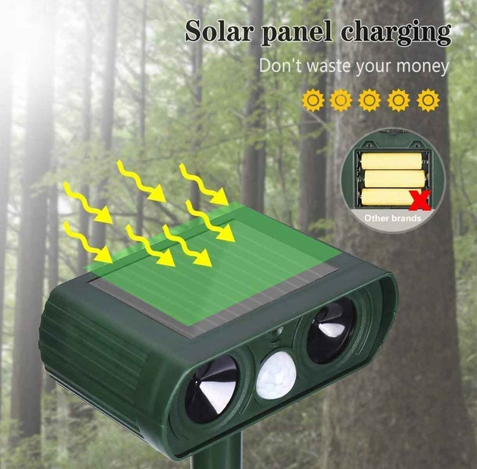1/2 PK Animal Repeller Ultrasonic Solar Power Outdoor Pest Cat Mice ...