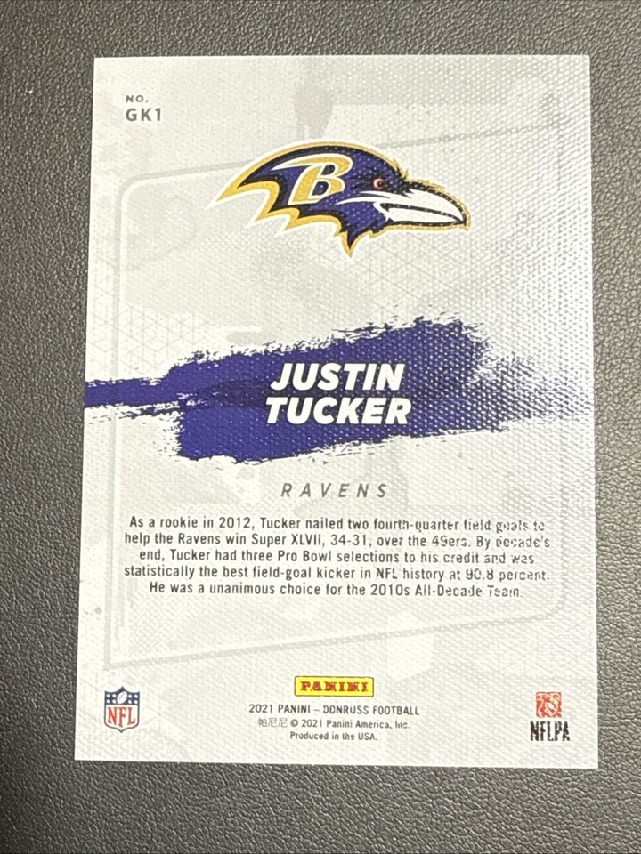 Justin Tucker Gridiron Kings 2021 Panini Donruss #GK1 Baltimore Ravens ...