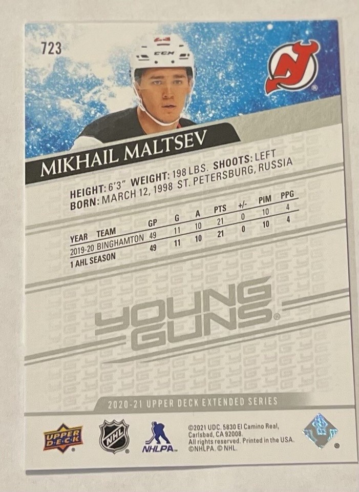 2020-21 Upper Deck Extended Series Mikhail Maltsev Young Guns #723 ...