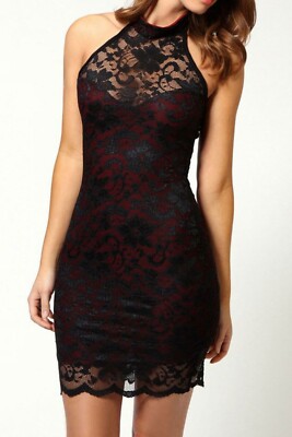 Unomatch Women Sleeveless Short Length Covered Neck Lace Dress Black | eBay