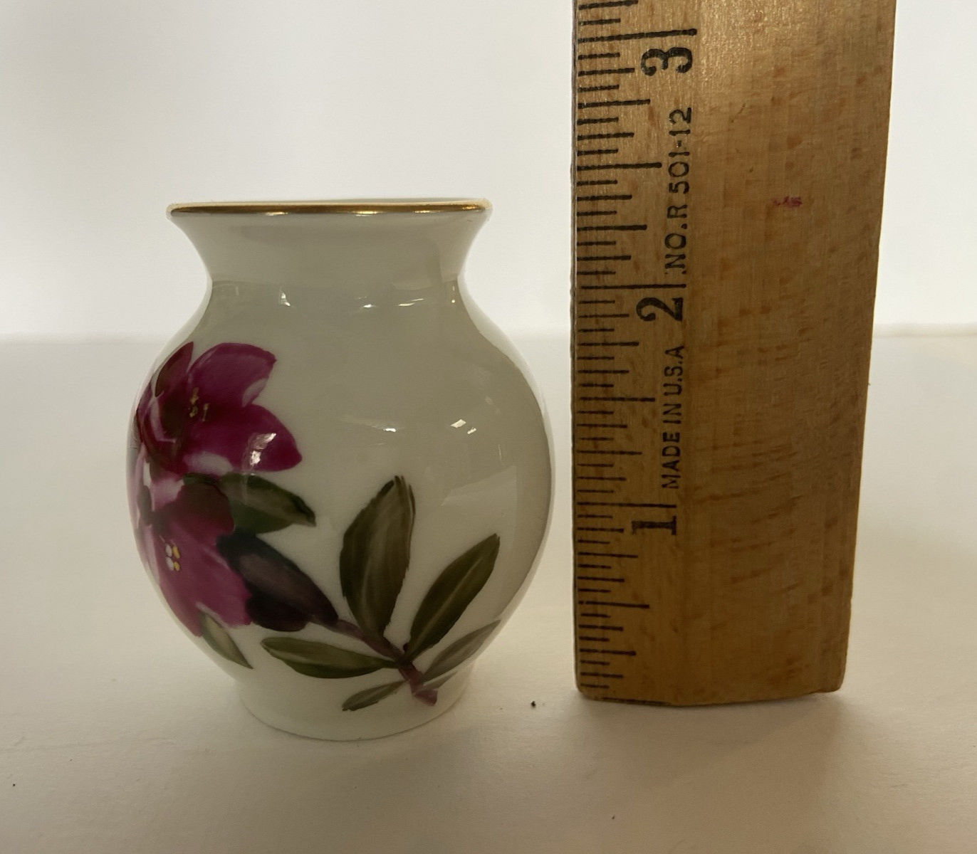 Rosenthale Mini Ceramic Vase Fuchsia Flower Gold Rim Handmalerei ...