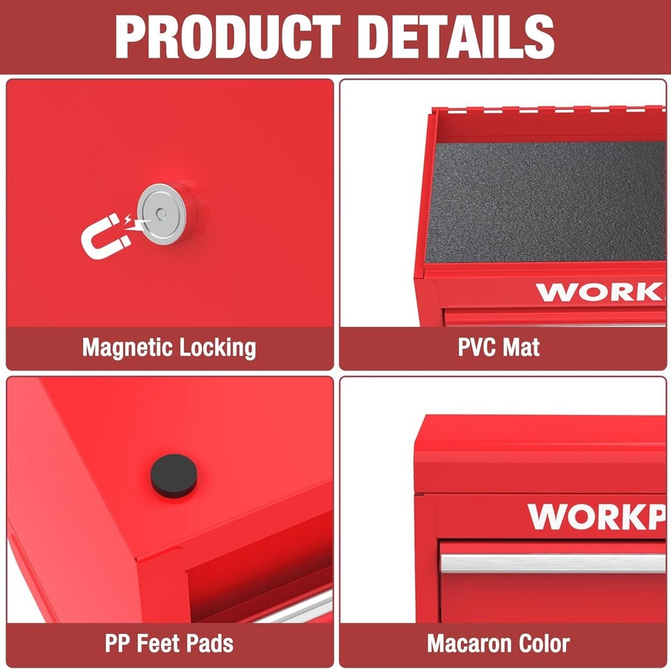 WORKPRO Mini Metal Tool Box Top Storage Multi-Color w/2 Drawers ...
