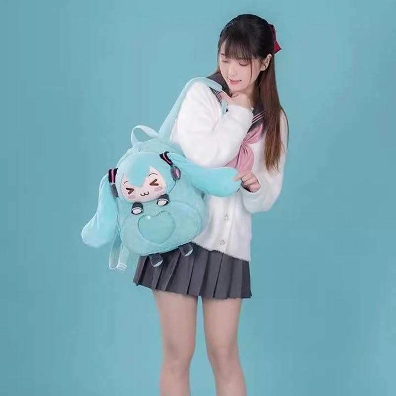 Anime Hatsune Miku Cute Squint Plush Cartoon Doll Backpack Kawaii Girls ...